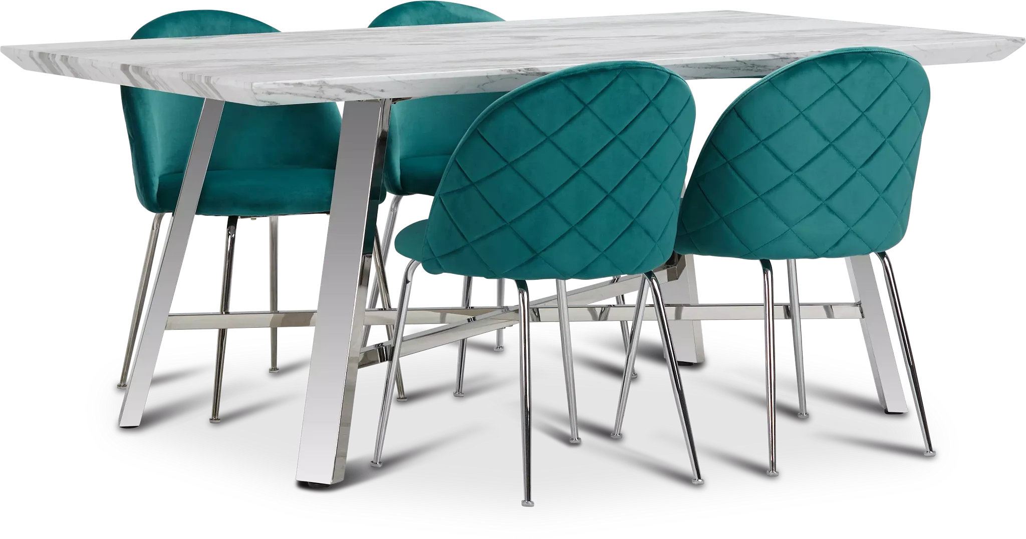 Capri Stainless Steel Dk Teal Rectangular Table & 4 Upholstered Chairs