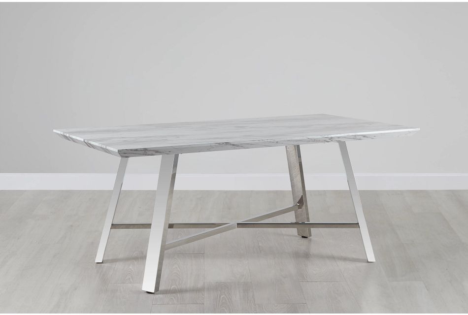 Capri White 70" Rectangular Table W/stainless Steel Legs