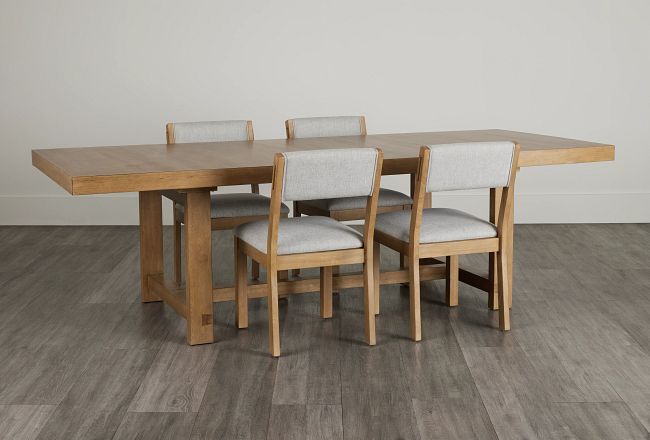 Vail Light Tone Trestle Table & 4 Upholstered Chairs