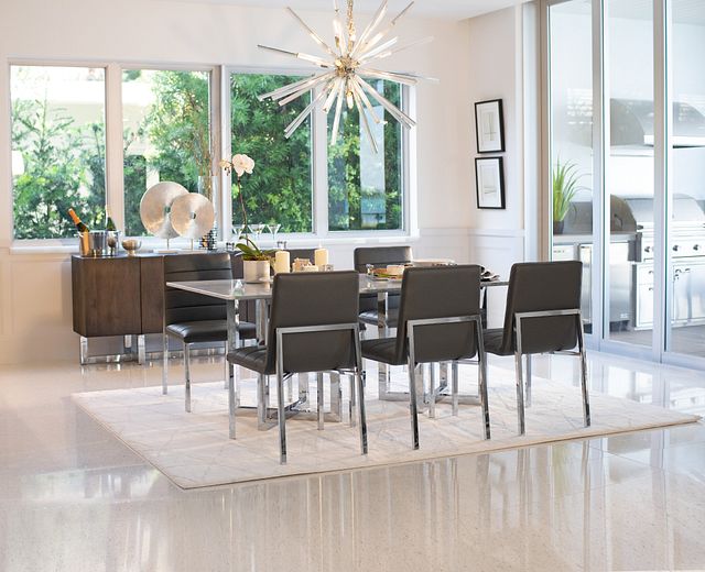 Amalfi Gray Glass Rectangular Table & 4 Upholstered Chairs (2)