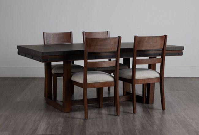 Forge Dark Tone Rectangular Table & 4 Wood Chairs