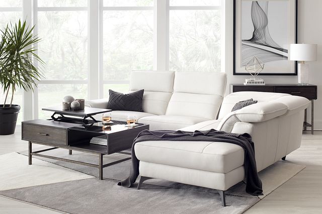Pearson White Leather Right Bumper Power Reclining Sectional