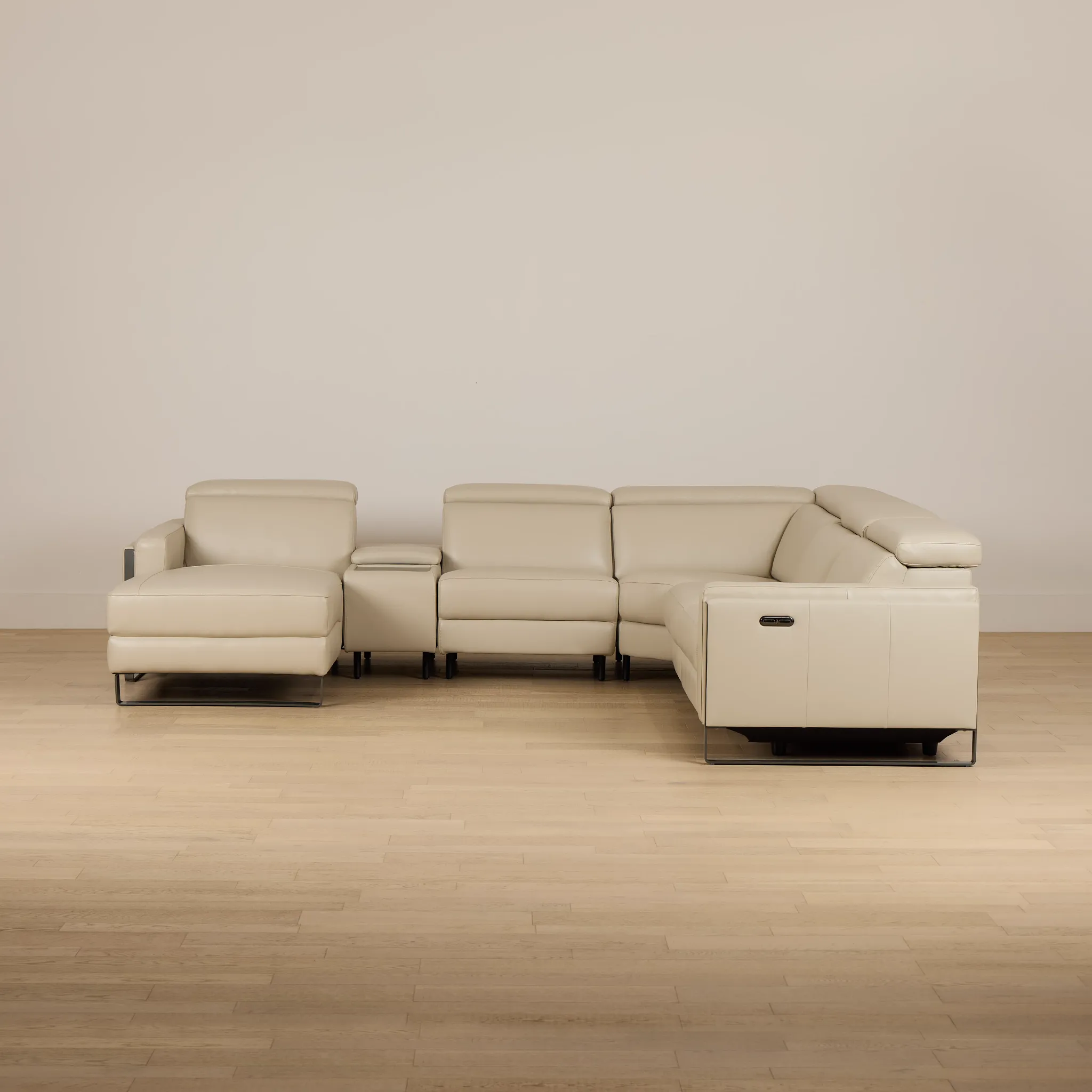 Atlas Taupe Lthr/vinyl Medium Power Reclining Left Chaise Sectional