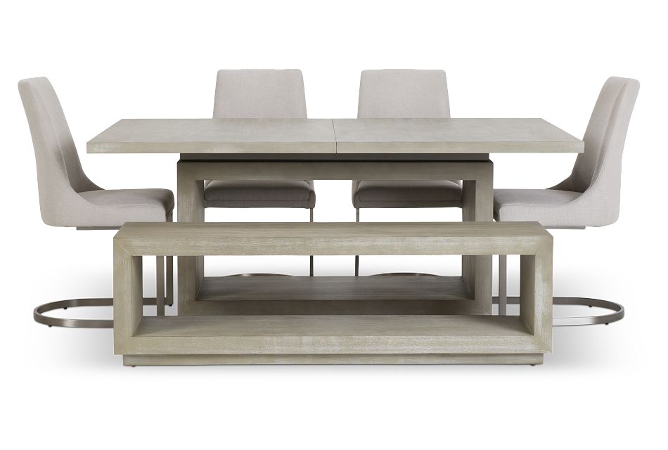 Madden Light Tone Rect Table, 4 Chairs & Bench