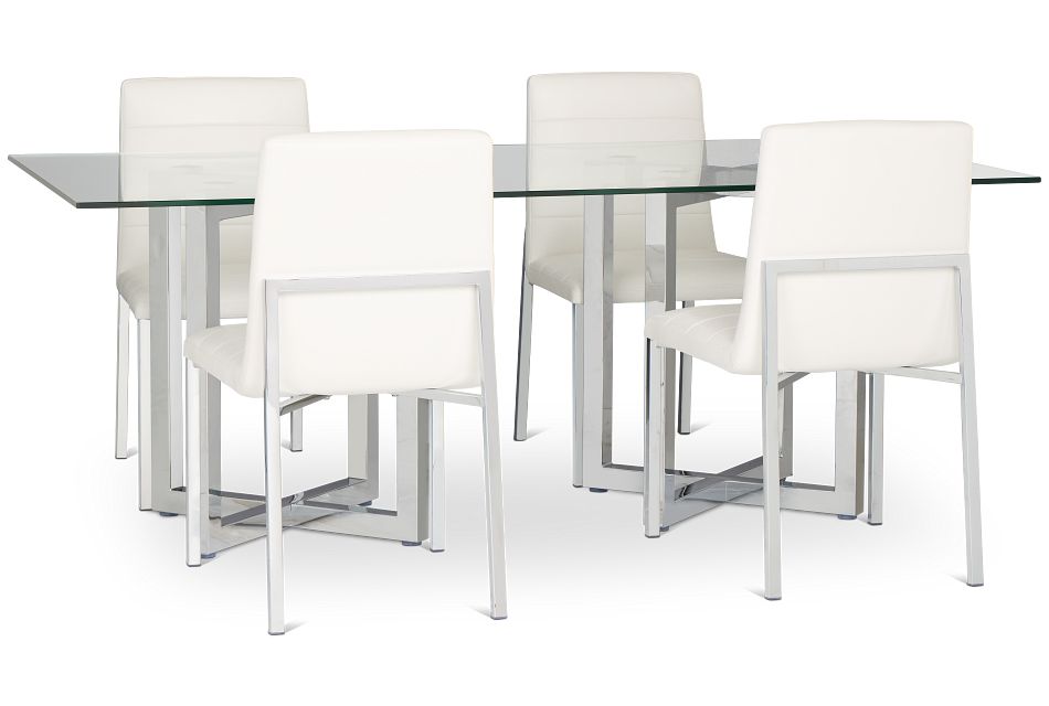 Amalfi White Glass Rectangular Table & 4 Upholstered Chairs