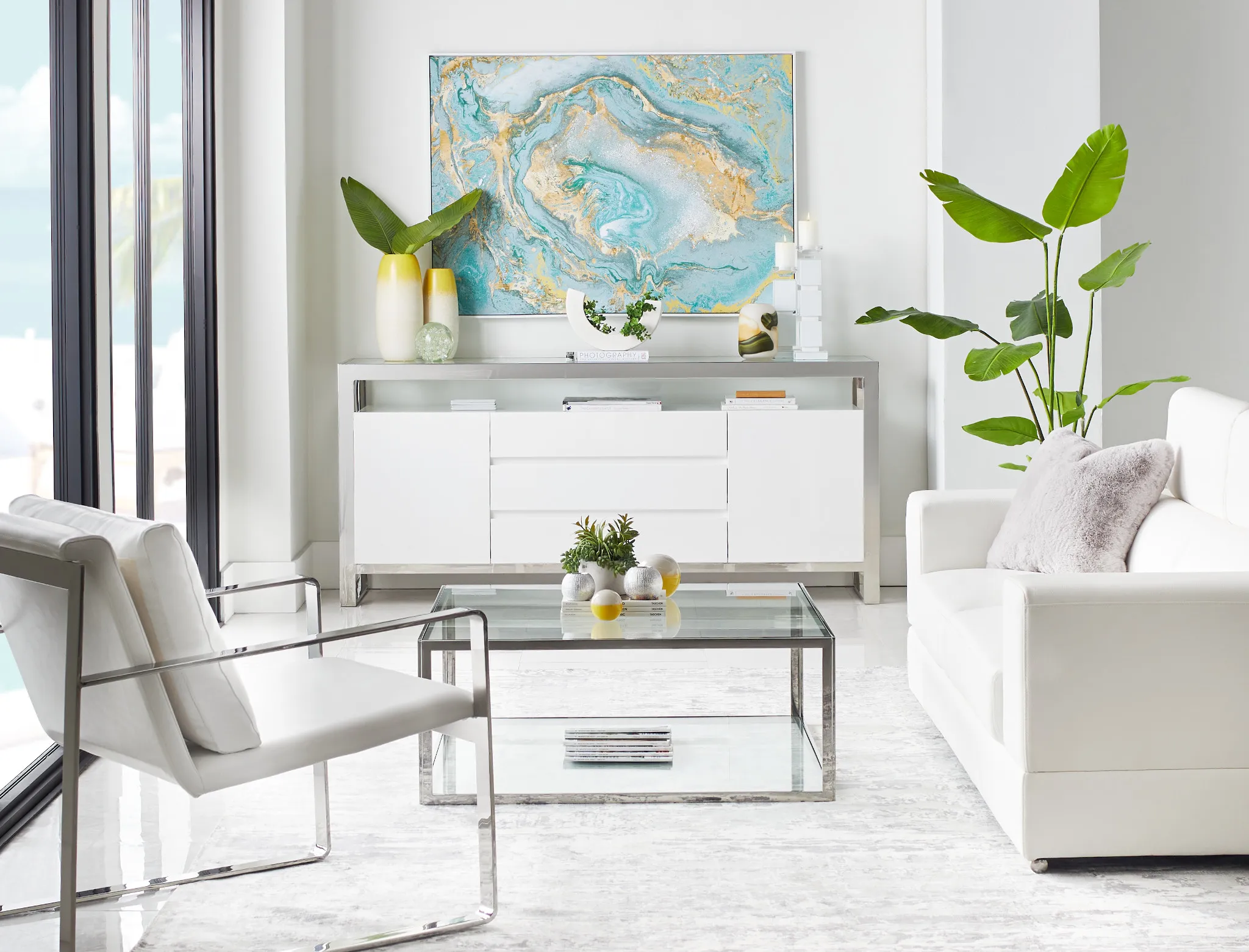 Miami White Glass Buffet