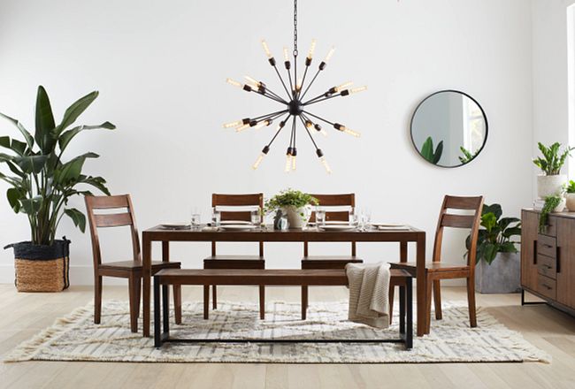 Chicago Dark Tone Rect Table, 4 Chairs & Bench