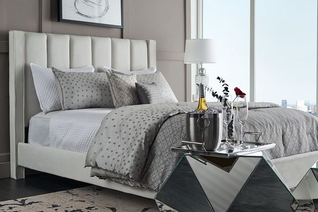 Audrey Beige Velvet Platform Bed (1)