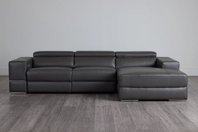 Dante Gray Leather Right Chaise Power Reclining Sectional