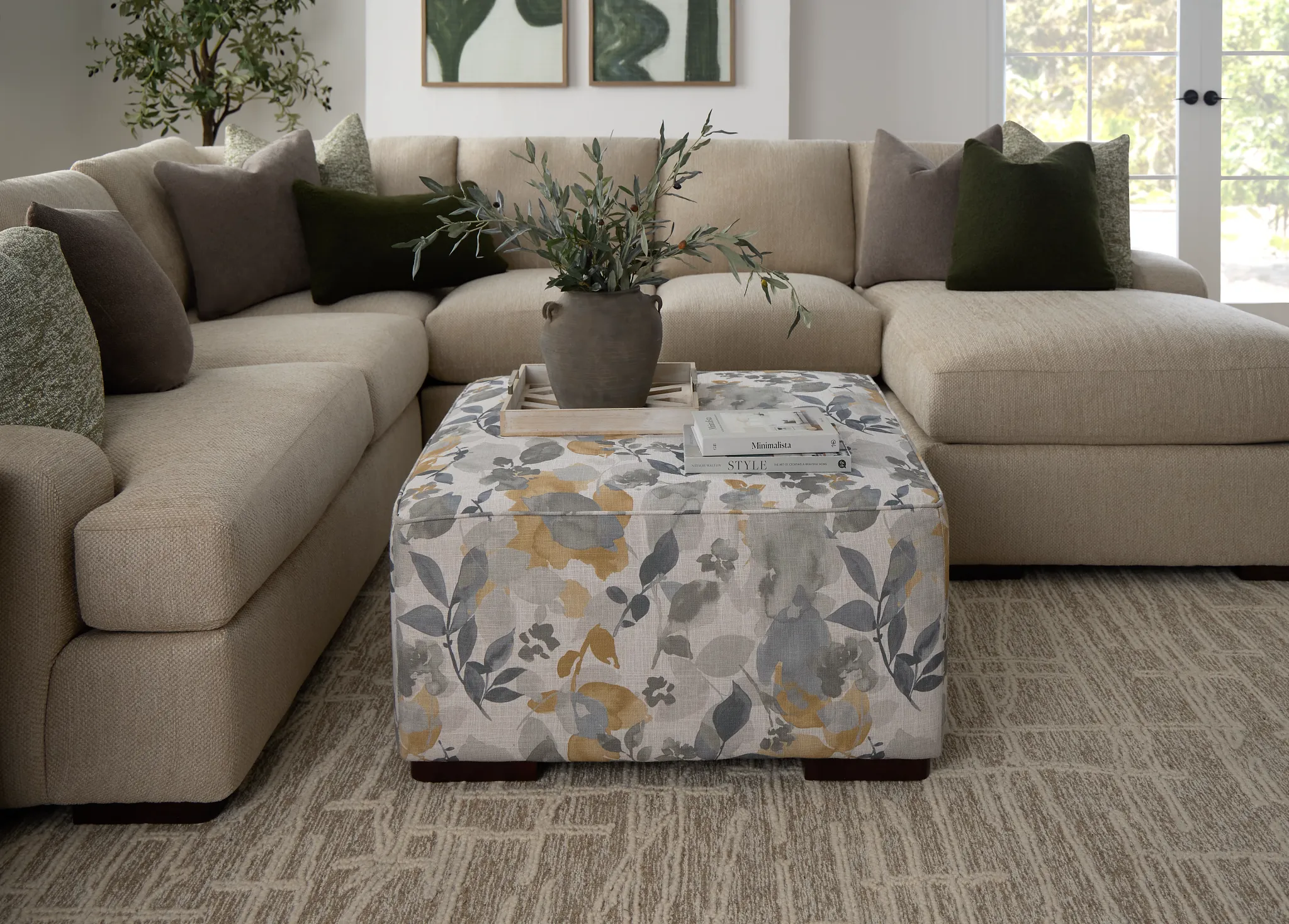 Wellstone Gray Fabric Cocktail Ottoman