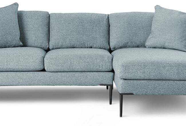 Morgan Teal Fabric Small Right Chaise Sectional W/ Metal Legs
