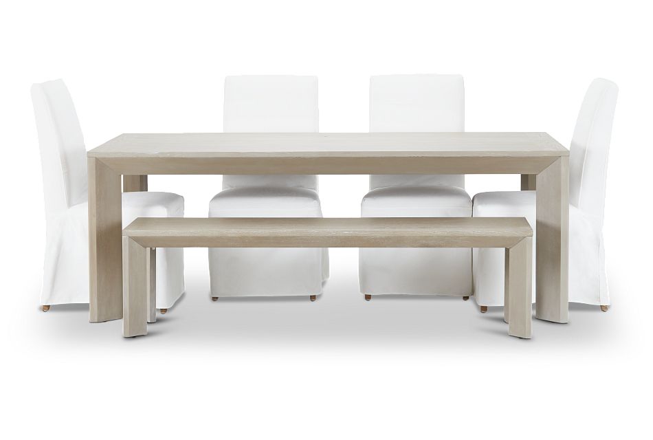 Destination Light Tone 84" Table, 4 Chairs & Bench