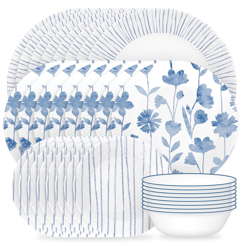 Botanical Stripes 32-piece Dinnerware Set, Service for 8 | Corelle